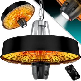 Kesser&reg; Deckenheizstrahler Heizpilz Infrarot-Heizstrahler 2500W Terrassenstrahler mit Fernbedienung Quarzstrahler LED Licht Decke Infrarotstrahler mit Kette + Karabinerhaken Carbon-Heizelement