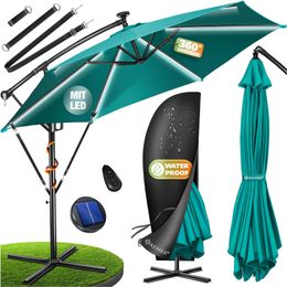 Kesser&reg; Alu Ampelschirm LED Solar + Abdeckung mit Kurbelvorrichtung UV-Schutz Aluminium mit An-/Ausschalter Wasserabweisend - Sonnenschirm Schirm Gartenschirm