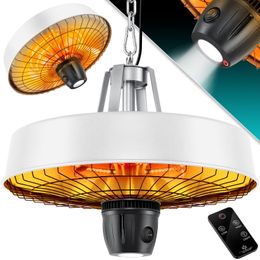 Kesser&reg; Deckenheizstrahler Heizpilz Infrarot-Heizstrahler 2500W Terrassenstrahler mit Fernbedienung Quarzstrahler LED Licht Decke Infrarotstrahler mit Kette + Karabinerhaken Carbon-Heizelement