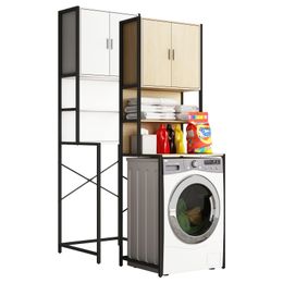 Vcm Metall &Uuml;berbauschrank Waschmaschine Ma&szlig;e: . 189 x B. 64 x T. 48 cm Seitenteile aus Metall Korpus und R&uuml;ckwand aus Holz 1 gro&szlig;e und 2 kleine Ablagen 2 Dreht&uuml;ren - Edino