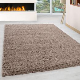 KADIMA DESIGN Hochflorteppich RHEIN, einfarbig, Beige, 140 x 200 cm