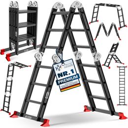 Masko&reg; Leiter Aluminium Mehrzweckleiter 150 Kg belastbar, 6in1 multifunktional mit Verriegelung, Gelenkleiter, Anlegeleiter, beidseitige Steh- und Treppenleiter