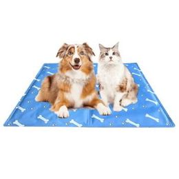 nobleza K&uuml;hlmatte f&uuml;r Hunde &ndash; Blau mit Knochen- & Pfotenmotiv M