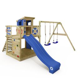 Spielturm Smart Surf mit Wellenrutsche - Gro&szlig;es Spielhaus Sandkasten & Wasseranschluss - Massivholz Kletterturm f&uuml;r den Garten - Wickey