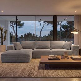 Sofa-Garnitur MCW-P20, 3-Sitzer Couch Loungesofa, Stoff/Textil Cord (370 g/m&sup2;) Liegefl&auml;che links ~ hellgrau