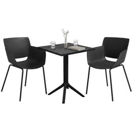 CLP Gartenm&ouml;bel-Set wetterfest Norva, mit 2 St&uuml;hlen im Lounge-Design und quadratischem Tisch, 3-tlg. Sitzgruppe f&uuml;r Garten, Terrasse & Balkon