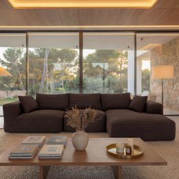 Sofa-Garnitur MCW-P20, 3-Sitzer Couch Loungesofa, Stoff/Textil Cord (370 g/m&sup2;) Liegefl&auml;che rechts ~ braun