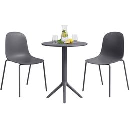 CLP Gartenm&ouml;bel-Set wetterfest Torin, mit 2 Stapelst&uuml;hlen und rundem Tisch 60 cm, Sitzgruppe ganzj&auml;hrig f&uuml;r Balkon, Terrasse und Garten