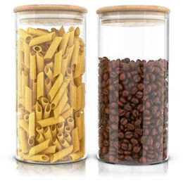 arendo Vorratsgl&auml;ser 2er-Set, je 1,5 l, rund, Borosilikatglas mit Bambusdeckel und Silikondichtung, luftdicht