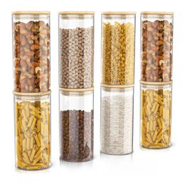 arendo Vorratsgl&auml;ser 8er-Set, je 1,5 l, rund, Borosilikatglas mit Bambusdeckel und Silikondichtung, luftdicht