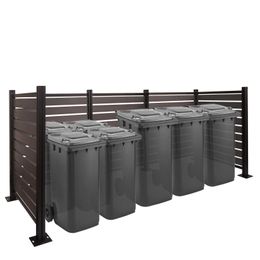Alu M&uuml;lltonnen-Zaun MCW-K57, M&uuml;lltonnenverkleidung, Holzoptik erweiterbar 130x300x110cm ~ grau