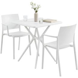 CLP Gartenm&ouml;bel-Set wetterfest Pula, 2 Stapelst&uuml;hle und quadratischer Bistrotisch, Sitzgruppe aus Kunststoff f&uuml;r Balkon, Terrasse und Garten