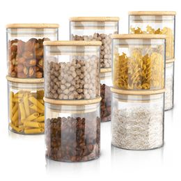 arendo Vorratsgl&auml;ser 10er-Set, je 0,75 l, rund, Borosilikatglas mit Bambusdeckel und Silikondichtung, luftdicht