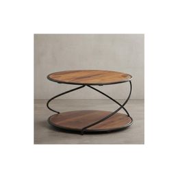 KADIMA DESIGN Couchtisch aus Sheesham Massivholz und Edelstahl, Schwarz/Braun, 2 Ablagefl&auml;chen