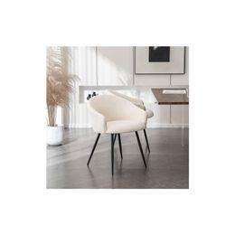 Home Deluxe Esszimmerstuhl Boucl&eacute; mit Armlehne CELESTE - 3er Set Wei&szlig;