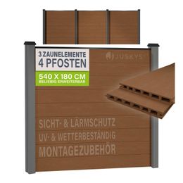 Juskys&reg; WPC Sichtschutzzaun 3er Set - 3x Element + 4x Pfosten & Zubeh&ouml;r, Gartenset WPC- & Stahlkonstruktion, Anthrazit / Grau