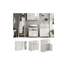 VICCO Badm&ouml;bel-Set Riad, Wei&szlig;, Badezimmer, moderne Badserie, Lamellen-Front, Waschtischunterschrank, Spiegelschrank, Sideboard