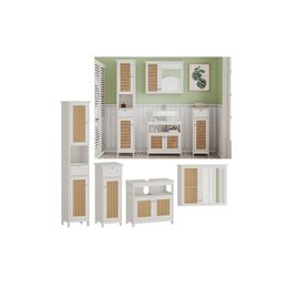 VICCO Badm&ouml;bel-Set Rosario, Wei&szlig;, moderne Serie, Badezimmer, dekorative Front, Spiegelschrank, Waschtischunterschrank, Midischrank, Hochschrank