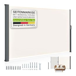 Juskys Seitenmarkise Dubai 300 x 160 cm ausziehbar blickdicht, Sichtschutz Garten, Terrasse beige