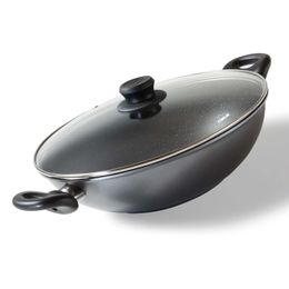 Stoneline Wok 32 cm, mit Deckel, Aluguss, Wok Pfanne beschichtet mit echten Steinpartikeln, grau, ohne Fett oder &Ouml;l kochen und braten, gro&szlig;er Wok Induktion