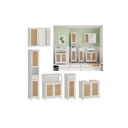 VICCO Badm&ouml;bel-Set Rosario, Wei&szlig;, moderne Serie, Badezimmer, dekorative Front, Spiegelschrank, Waschtischunterschrank, Midischrank, Hochschrank, Sideboard