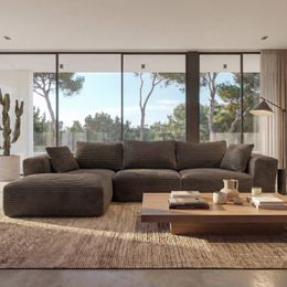 Sofa-Garnitur MCW-P20, 3-Sitzer Couch Loungesofa, Stoff/Textil Cord (370 g/m&sup2;) Liegefl&auml;che links ~ braun