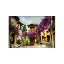 Wallario Gartenposter ca. 120 x 180 cm Malerische Stadt in der Provence mit bunten Blumen