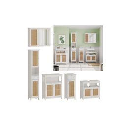 VICCO Badm&ouml;bel-Set Rosario, Wei&szlig;, moderne Serie, Badezimmer, dekorative Front, Spiegelschrank, Waschtischunterschrank, Midischrank, Hochschrank, Sideboard
