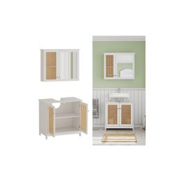 VICCO Badm&ouml;bel-Set Rosario, Wei&szlig;, moderne Serie, Badezimmer, dekorative Front, Spiegelschrank, Waschtischunterschrank
