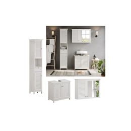 VICCO Badm&ouml;bel-Set Riad, Wei&szlig;, Badezimmer, moderne Badserie, Lamellen-Front, Waschtischunterschrank, Spiegelschrank, Hochschrank