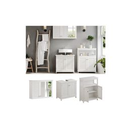 VICCO Badm&ouml;bel-Set Riad, Wei&szlig;, Badezimmer, moderne Badserie, Lamellen-Front, Waschtischunterschrank, Spiegelschrank, Sideboard