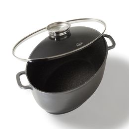 Stoneline Gourmet Br&auml;ter, oval, 38,8 x 26,3 cm, 8 L, mit Aroma-Glasdeckel zur dosierten Zugabe von Fl&uuml;ssigkeiten, Aluguss Br&auml;ter Induktion und backofengeeignet, Antihaftbeschichtung mit echten