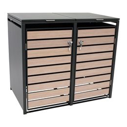 DEGAMO M&uuml;lltonnenbox BERLIN 132x80x116cm f&uuml;r 2x Tonnen 120 und 240 Liter, Stahl anthrazit mit T&uuml;ren Holzoptik
