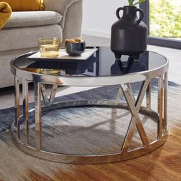 FineBuy Couchtisch Glas Metall Sofatisch &Oslash;60cm Tisch Wohnzimmertisch Rund Modern