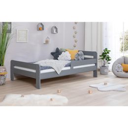 Ticaa Einzelbett Kinderbett Jugendbett, Bennet mit Rausfallschutz & Lattenrost f&uuml;r Schlafzimmer, Kinderzimmer Kiefer Massivholz Bettgestell 90/100/120 x 200 cm