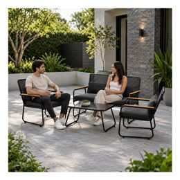 GARMIO&reg; Sitzgruppe Polyrattan Gartenm&ouml;bel Set 4-teilig Balkonm&ouml;bel mit Sitzbank und St&uuml;hlen inkl. Glastisch Gartenlounge f&uuml;r 4 Personen