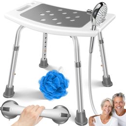 Kesser&reg; Duschhocker h&ouml;henverstellbar Leichter Badhocker rutschfeste Gummif&uuml;&szlig;e Duschstuhl 136KG belastbar Duschhilfe Senioren Saugnapf Haltegriff Badewannengriff Duschsitz mit Brausehalterung