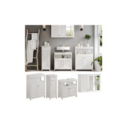 VICCO Badm&ouml;bel-Set Riad, Wei&szlig;, Badezimmer, moderne Badserie, Lamellen-Front, Waschtischunterschrank, Spiegelschrank, Midischrank, Sideboard