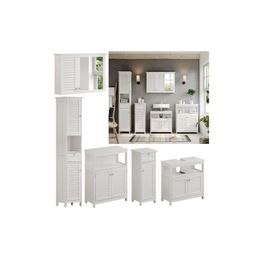 VICCO Badm&ouml;bel-Set Riad, Wei&szlig;, Badezimmer, moderne Badserie, Lamellen-Front, Waschtischunterschrank, Spiegelschrank, Midischrank, Hochschrank, Sideboard