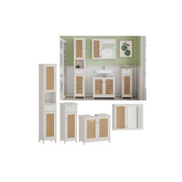VICCO Badm&ouml;bel-Set Rosario, Wei&szlig;, moderne Serie, Badezimmer, dekorative Front, Spiegelschrank, Waschtischunterschrank, Midischrank, Hochschrank