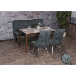 Esszimmer-Set MCW-G55, 2er-Set Stuhl + Sitzbank 160cm, Edelstahl geb&uuml;rstet Stoff/Textil Chenille ~ blau-gr&uuml;n