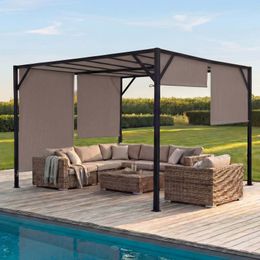 MCW Pergola Beja, Garten Pavillon Terrassen&uuml;berdachung, stabiles 6cm-Stahl-Gestell + Schiebedach taupe ~ 4x4m