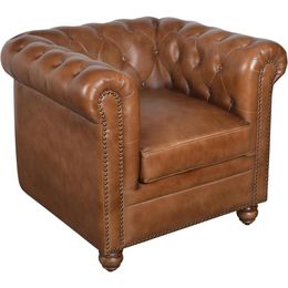 Landscape Chesterfield-Sessel, Braun, Leder, Echtleder, B&uuml;ffelleder, 84x79x77 cm, Lederauswahl, Wohnzimmer, Sessel, Chesterfield-Sessel