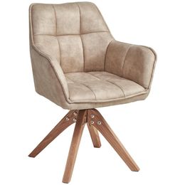Livetastic Armlehnstuhl, Beige, Eiche, Holz, Textil, Eiche, massiv, Drehkreuz, 61x85x63 cm, Sitzfl&auml;che 360&deg; drehbar, inklusive Armlehnen, Esszimmer, St&uuml;hle, Esszimmerst&uuml;hle, Armlehnenst&uuml;hle