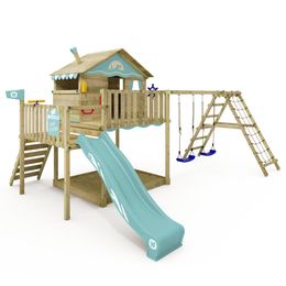 Spielturm Smart Coast Stelzenhaus mit Rutsche und Kletteranbau - Massivholz Garten Spielger&auml;t f&uuml;r Kinder mit Sandkasten und Teleskop - Wickey