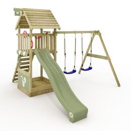 Spielturm Smart Shelter mit Wellenrutsche - Kletterturm Holzdach - Kinderspielplatz Garten 140cm - Abenteuer Spielhaus f&uuml;r Kinder - Wickey