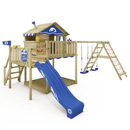 Spielturm Smart Seaway mit Wellenrutsche, Holzhaus & Kletteranbau - Massivholz Spielhaus f&uuml;r den Garten - Sicherer Kletterturm inkl. Sandkasten Wickey