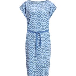 Damen Jerseykleid mit abnehmbarem Bindeg&uuml;rtel mittelblau-hellblau-bedruckt, Gr&ouml;&szlig;e 56