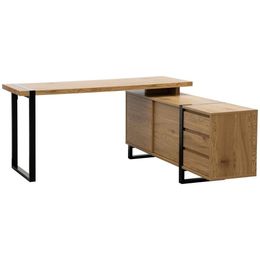 Mid.you Eckschreibtisch, Schwarz, Eiche, Metall, Holzwerkstoff, 3 Schublade(n) Schubladen, rechteckig, Flachrohr, 160x76x160 cm, Bsci, Arbeitszimmer, Schreibtische, Eckschreibtische