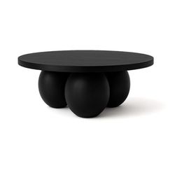 Dekori_Interiors Couchtisch, Schwarz, Holz, Rund, 60x27x60 cm, Wohnzimmer, Wohnzimmertische, Couchtische